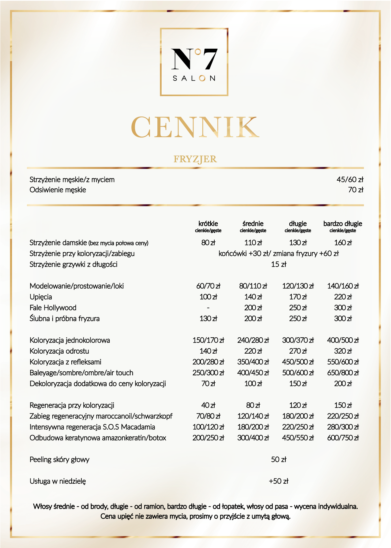Cennik - N7 Salon